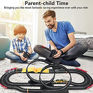 Electric High-Speed Slot Car Race Car Track Sets with 2 1:43 Scale Slot Cars and 2 Hand Controllers with Headlights and Dual Racing, Toys Gifts for 8 9 10 11 12 Boys Girls