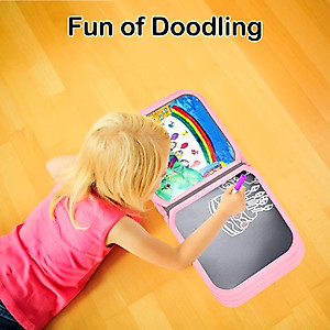 Miavogo Kids Erasable Doodle Book Set, Reusable Drawing Pad with 4 Page Coped Pattern & 12 Watercolor Pens, Preschool Travel Art Toy Scribbler Board for Road Trip Car Games Activities