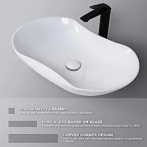 Tysun Oval Vessel Sink, 26'' x 16'' Modern Vessel Sinks for Bathrooms, White Porcelain Ceramic Oval Bathroom Sink Above Counter