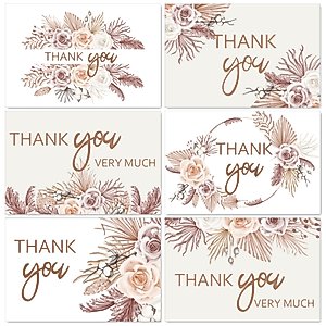 AnyDesign Boho Floral Thank You Cards Bulk 36 Pack Boho Rose Bouquets Note Cards with Envelope Stickers Flower Blank Cards for Wedding Bridal Shower Baby Shower Birthday Party, 4 x 6 Inch