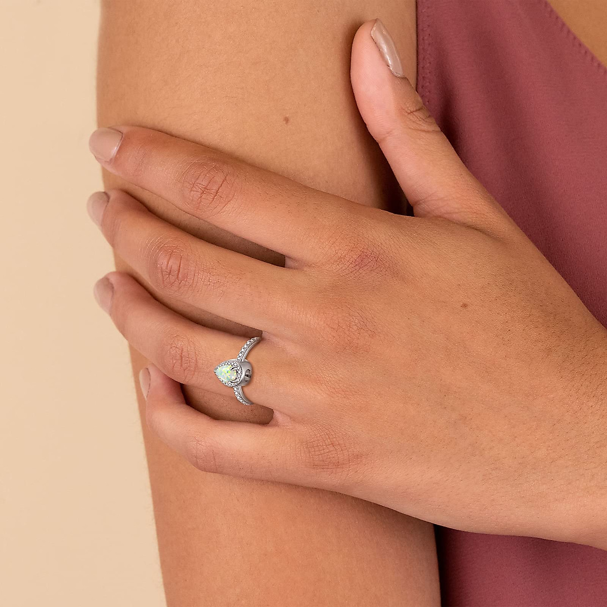 Sterling Silver Urn Ring for Ashes: Women Teardrop Opal Ash Ring Cubic Zirconia Memorial Cremation Jewelry Bereavement Keepsakes Gift for Loss of a Loved One (Size 8)