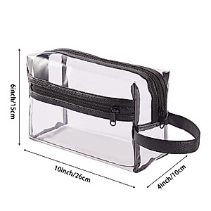 HAOGUAGUA Heavy Duty Clear Travel Toiletry Makeup Bags Transparent Shaving Bag Water Resistant Cosmetic Bag Organizer Pouch with Zipper and Handle