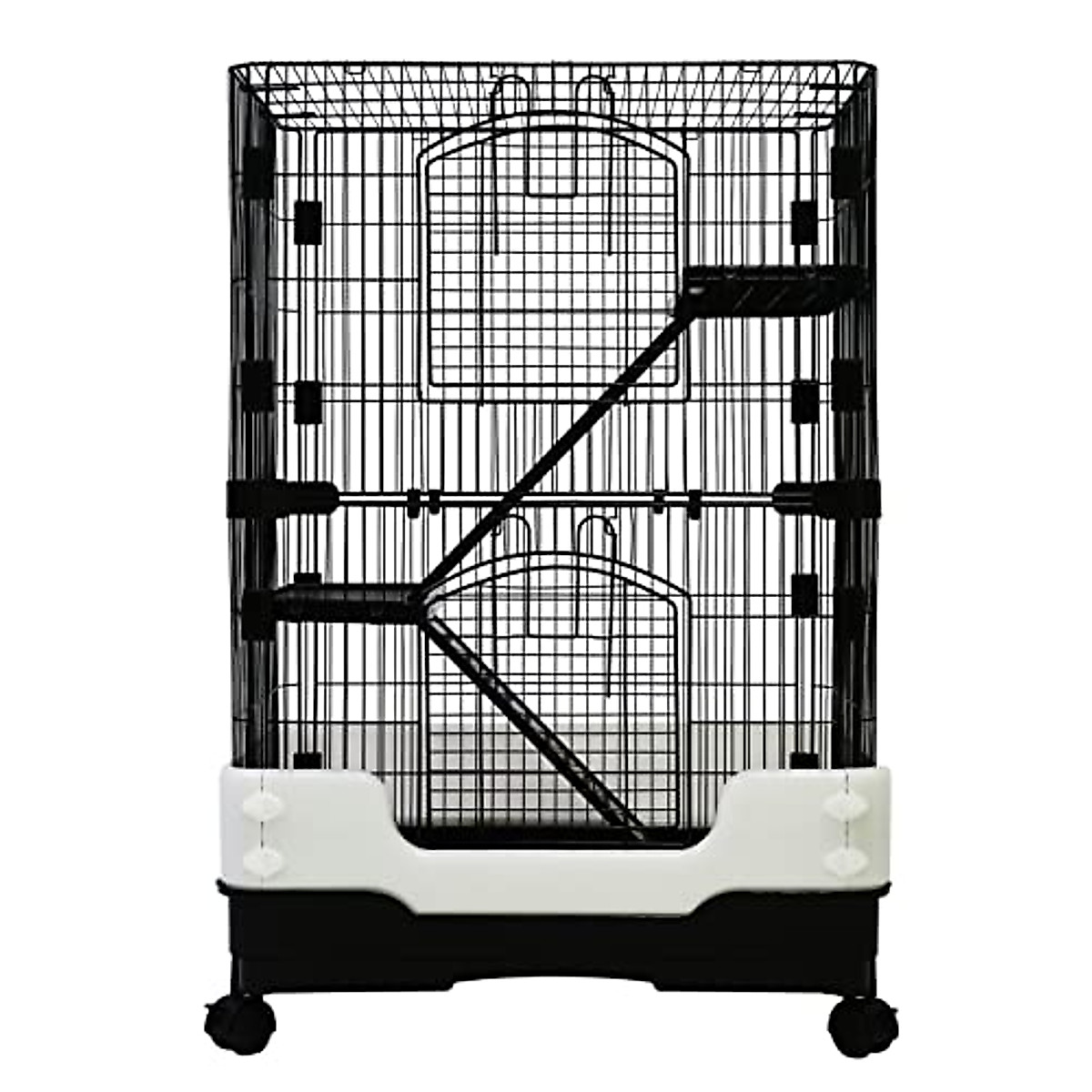 3 Levels Chinchilla Ferret Hamster Pet Crate with Caster Tray and Urine Guard (Black)