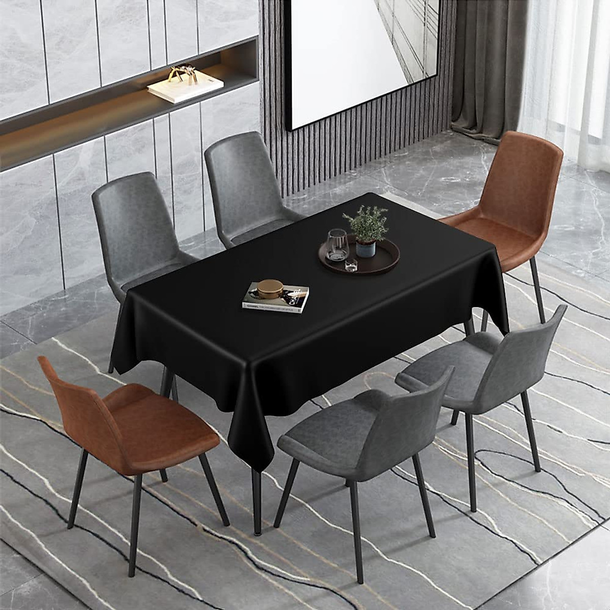 Black Table Cloth Rectangle Table 2 Pack Black Tablecloth Plastic Table Cloth Disposable Table Cloths for Parties Halloween Tablecloth Disposable Tablecloths Waterproof Plastic Table Cover 54" x 108"