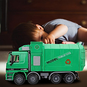 Liberty Imports Kids 14" Garbage Truck Toy, Large Friction Powered Sanitation Waste Management Truck Play Vehicle with Side Loading and Back Dump