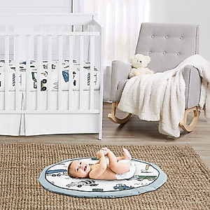 Sweet Jojo Designs Construction Truck Boy Baby Playmat Tummy Time Infant Play Mat - Grey Yellow Black Blue and Green Transportation