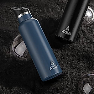 Arslo Insulated Stainless Steel Water Bottles, Double Wall Water Bottle With Straw, Vacuum Insulated Bottle Keep Cold 24 Hours, Wood Grain