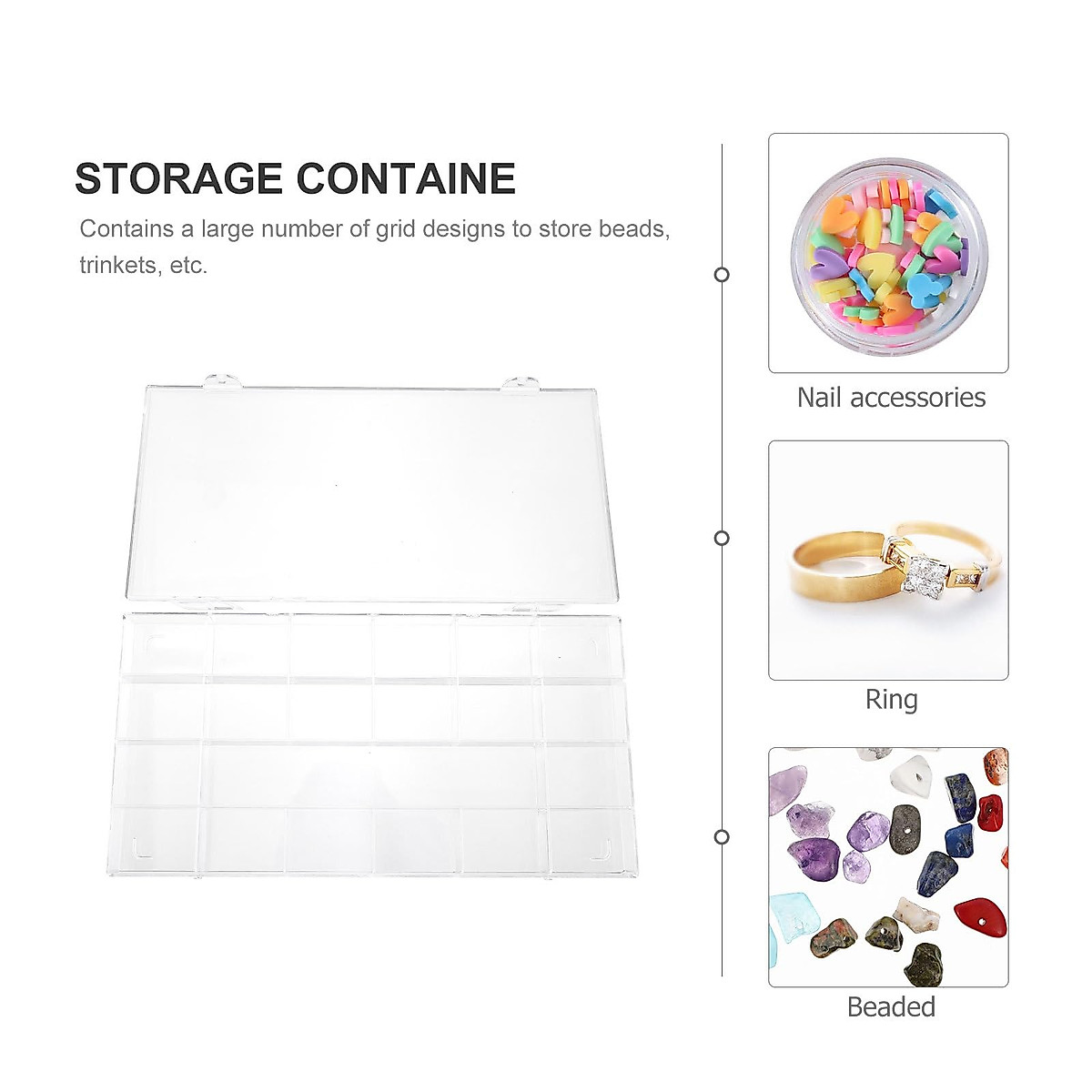 FOMIYES 1Pcs Nail Art Tip Storage box Nail Charm Storage Organizer Transparent False Nail Container Plastic Bead Storage Case with Movable Dividers for Small Earring Jewelry Craft