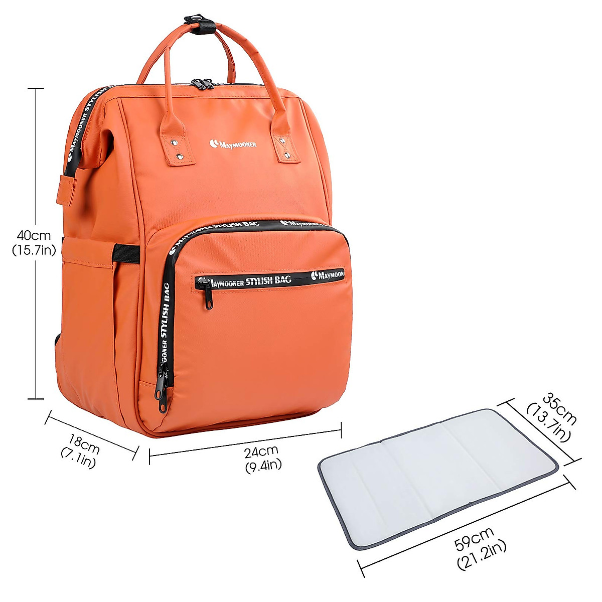 Baby Diaper Bag Backpack, Multi-Function Waterproof Travel Back pack Nappy Bags for Women Baby include Insulated Pocket, Changing Pad, Stroller Straps and Elastic Luggage Strap for Travel Orange