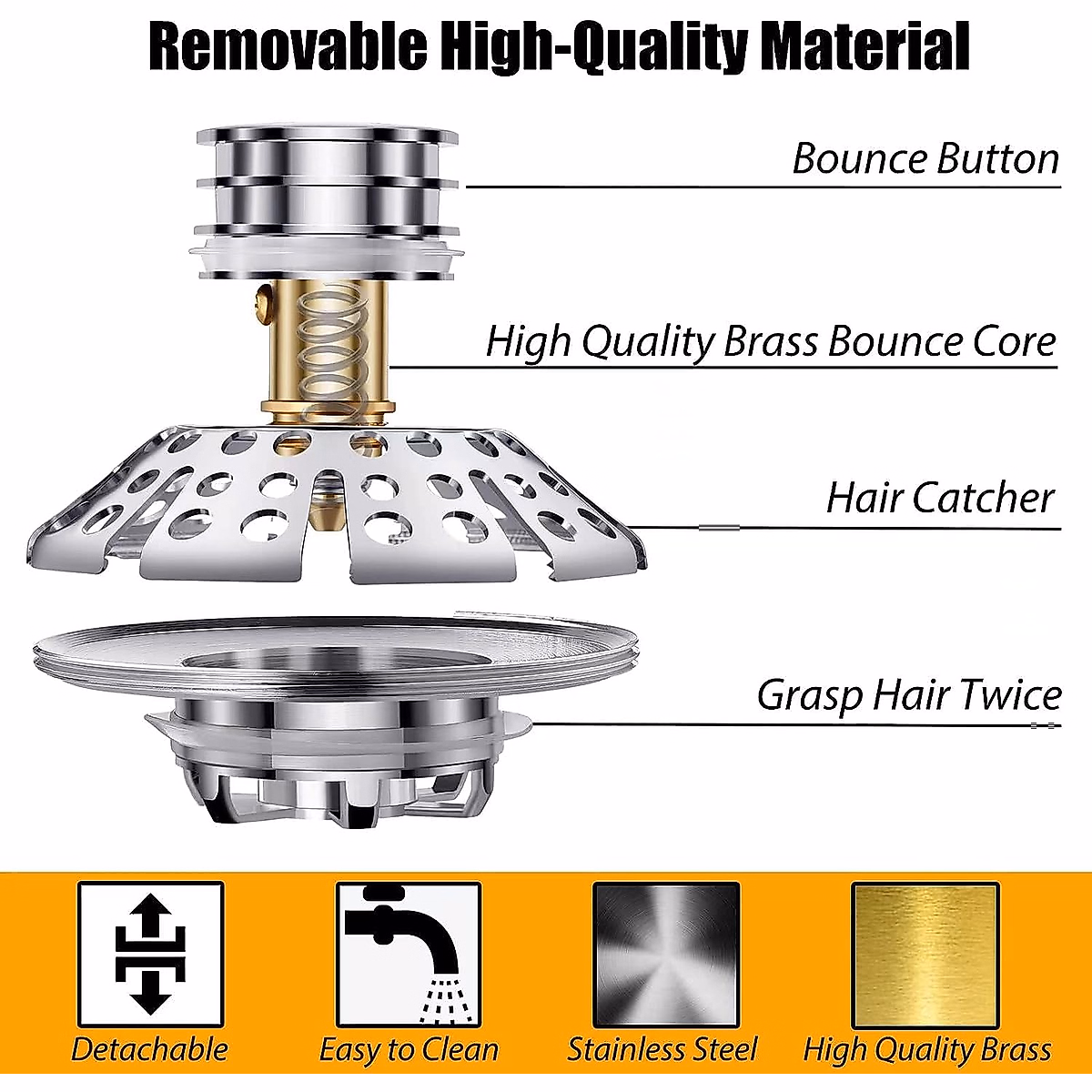 Anlige 1 PCS Tub Stopper with Drain Hair Catcher and 1 PCS Bathtub Drain Stopper, Pop Up Bath Tub Plug and Cover with Strainer, Universal for 1.5 to 2in Tub Drain Hole