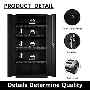 Waqiv Metal Lockable Storage Cabinet with 2 Doors,Tall Garage Tool Cabinets with Adjustable Shelves,71" Steel Filing Storage Locker for Home Office,Garage