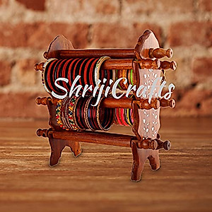 Ortus Handmade Sheesham Wood 8 Rods with 6 Holding Wooden Rods Bangle Holder Stand 13.5 x 3.5 x 12 Inches - Brown