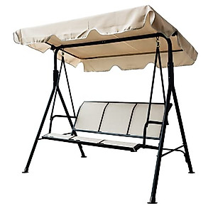 FUZOFUIZ 3-Seater Outdoor Adjustable Canopy Porch Swing Chair for Patio, Garden, Poolside, Balcony w/Armrests, Textilene Fabric, Steel Frame