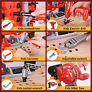 Deejoy Kids Tool Bench with Realistic Tools and Electric Drill, 79 Pcs Transformable Kids Tool Set with Clothes, Toddler Tool Bench Pretend Play Learning Gift for Boys & Girls Age 3-5 (Yellow)