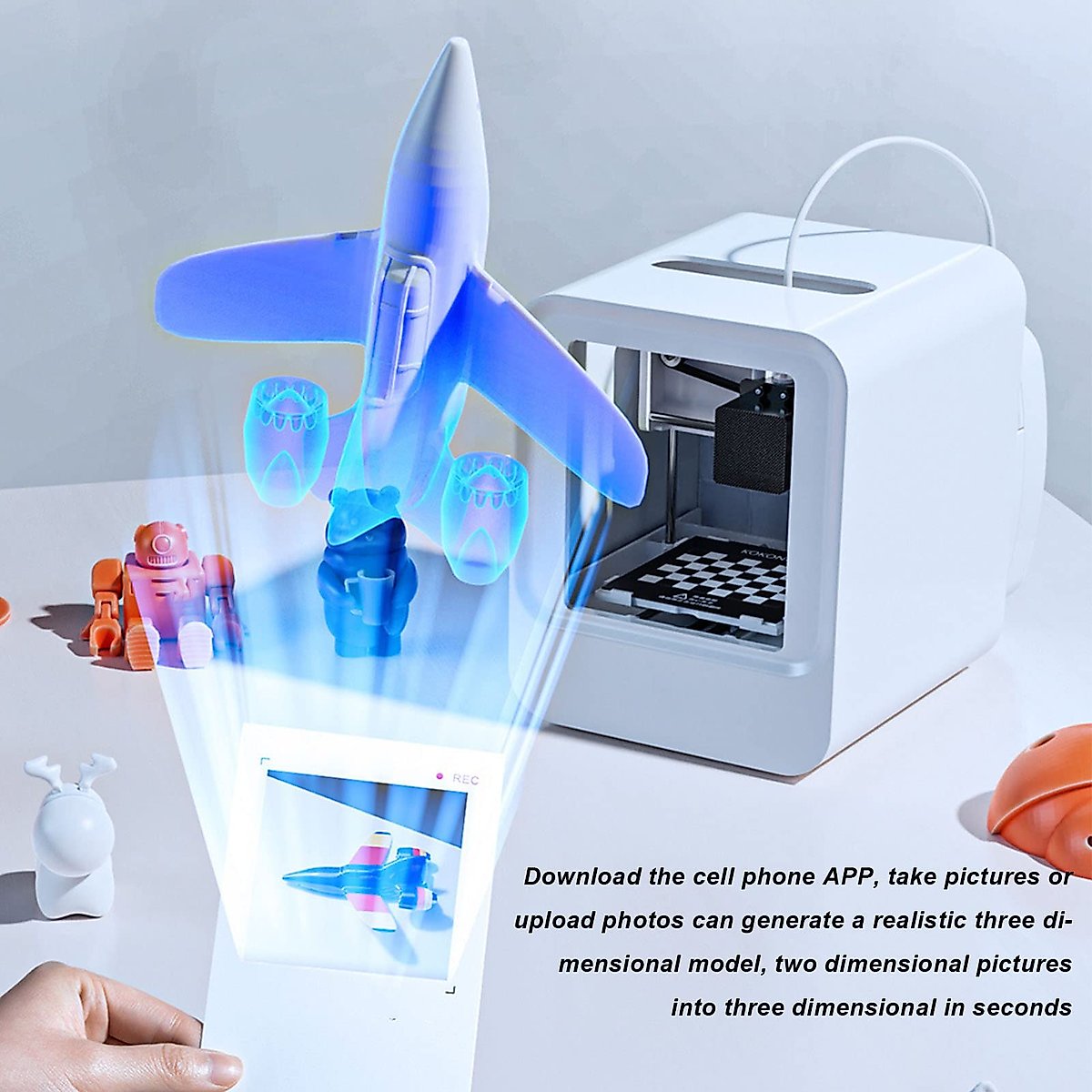Desktop Mini 3D Printer, APP Control, Larger Print Size100 * 100 * 58mm, Removable Magnetic Base Plate, Leveling Free, Photo Modeling, Easy to Use, Works with Modified PLA