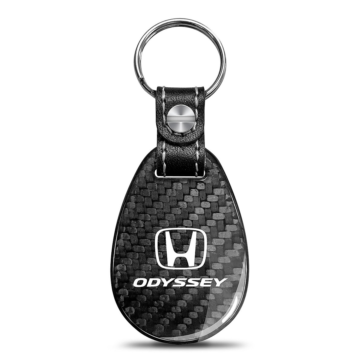 iPick Image Compatible with Honda Odyssey Real Black Carbon Fiber with Leather Strap Large Tear Drop Key Chain