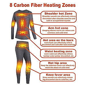 TRUNYAQI Women's Heated Thermal Underwear Set, USB Women's Electric Thermal Heated Long Johns Set, Leggings for Snow Women(Grey,Medium)