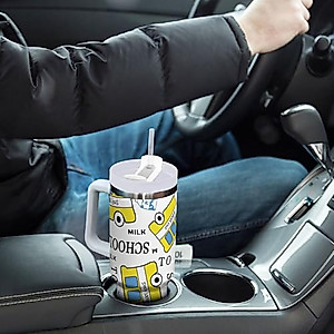 ARGTILDN 30 oz Tumbler School Bus Car Cartoon Insulated Travel Mug with Handle and Straw Lid Stainless Steel Vacuum Coffee Cup Tea Beverage Container Water Bottles for Car Sports office