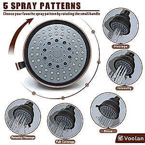 Voolan High Pressure Shower Head with Shower Arm - 5 Function Rain Shower Head - Comfortable Shower Experience Even at Low Water Flow - Oil-Rubbed Bronze