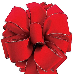 Red Velvet Ribbon Wired 2.5 (2 1/2) Inch Wide Wire-Edge Gold Trim Clearance: 30 Yards Christmas Wrap, Valentine's Day/Outdoor Xmas Tree Bows/Winter Wedding Bow/Valentine Ribbons for Crafts & Gifts