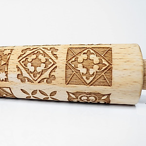 Wooden Embossed Rolling Pin for Baking Engraved Embossing Rolling Pin Cookie Stamps Roller Square Grid Cookies Mold Kitchen Decor Tools for Baking Embossed Cookies(2pc)