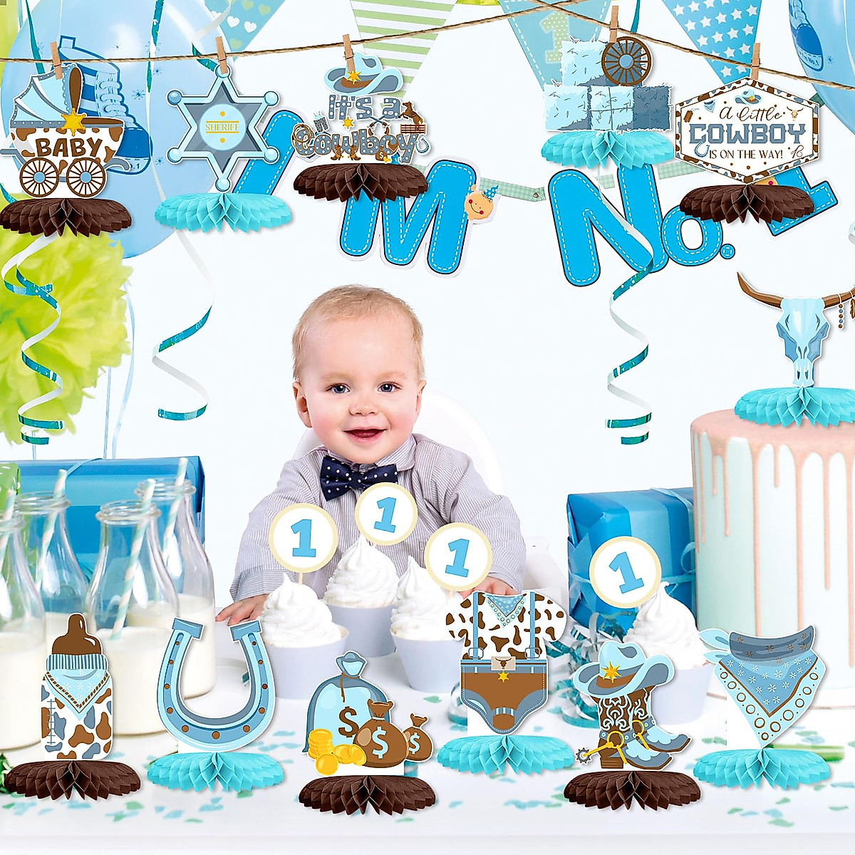 Tarklanda 12PCS Western Cowboy Honeycomb Centerpieces Wild West Party Decorations for Tables Western Theme Party Decor A Little Cowboy is On The Way Baby Shower Supplies