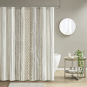 INK+IVY Imani Tufted Chenille 100% Cotton Shower Curtains Machine Washable, Modern Home Bathroom Décor Bathtub Privacy Screen, 72" x 72", Ivory