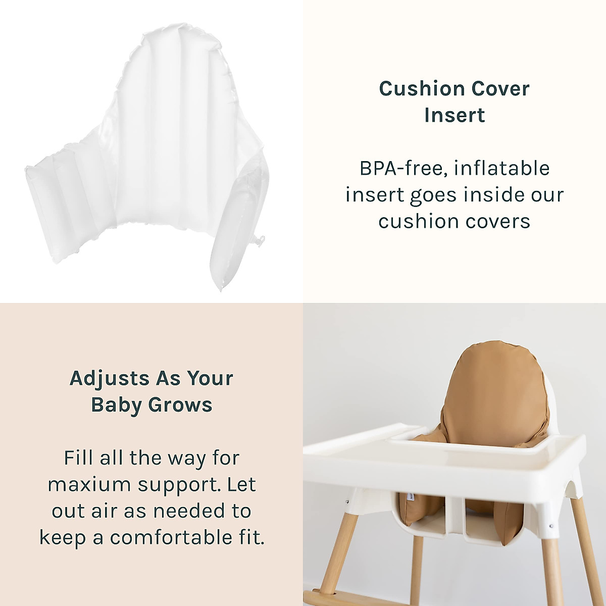 Yeah Baby Goods WIPEABLE Vegan Leather Cushion Cover Compatible for The IKEA ANTILOP Highchair (Doe-Cover and Cushion Insert)