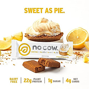 No Cow High Protein Bars, Lemon Meringue - Healthy Snacks, 20g Vegan Protein, High Fiber, Low Sugar, Keto Friendly, Dairy & Gluten Free (12 Count)