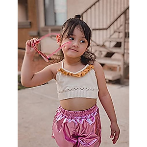 Girls Hot Pink Pants Metallic Shorts Rave Dance Shorts Shiny Metallic Shorts 6 7