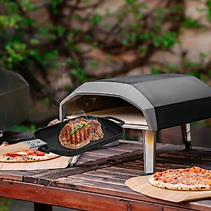 Mimiuo Cast Iron Sizzler Pan for Pizza Oven and Grill, 14 Inch Non-Stick Sizzling Fajita Skillet Rectangular Griddle Pan with Removable Handle for Stove Cooking Grilling Meats Seafood