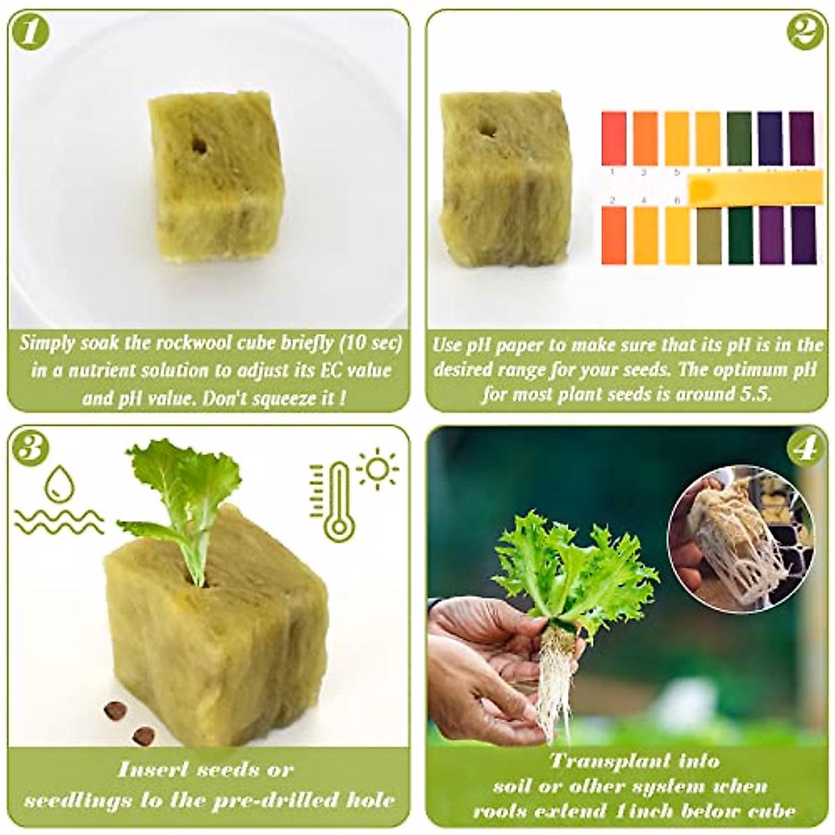 Halatool 1.2 inch Rockwool Cubes 2 Sheets Fluffy Porous Hydroponics Planting Cubes for Soilless Cultivation Seedlings Cuttings Clone Plants (72 Plugs Total)