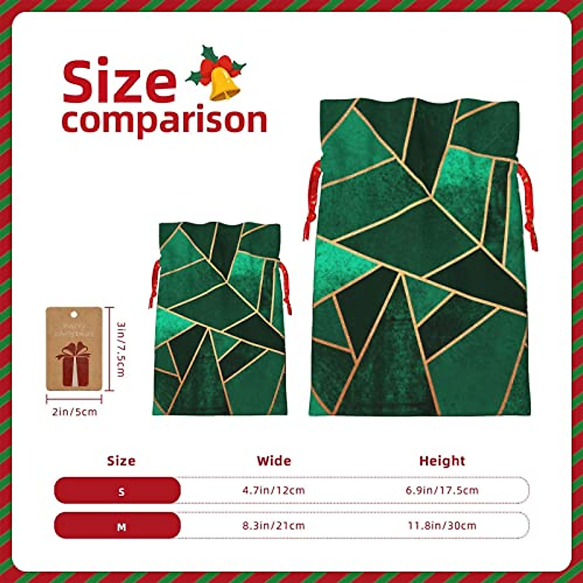 Black And Gold Geometricchristmas Drawstring Gift Bag, Linen Drawstring Gift Bag, Reusable Drawstring Gift Bag, Used For Christmas, Birthday, Wedding Supplies