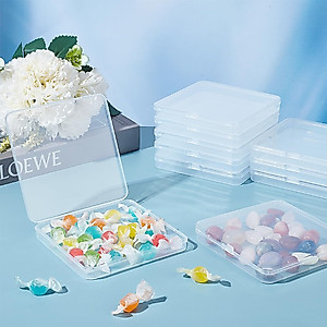 BENECREAT 10 Packs Square Plastic Storage Boxes, 4.3x4.3x0.6inch Clear Bead Storage Containers Box with Hinged Lid for Beads Cards and Other Craft Accessories