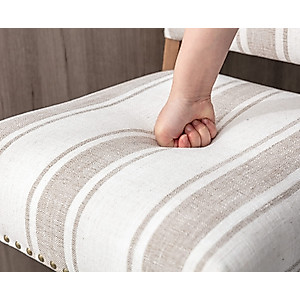 CIMOTA Counter Height Bar Stools Set of 2 Farmhouse Bar Chairs Mid Century Counter Stools Barstools with Back Kitchen Stools with Wood Legs for Island/Dining Room, Linen Beige Brown Stripe, 26 Inch