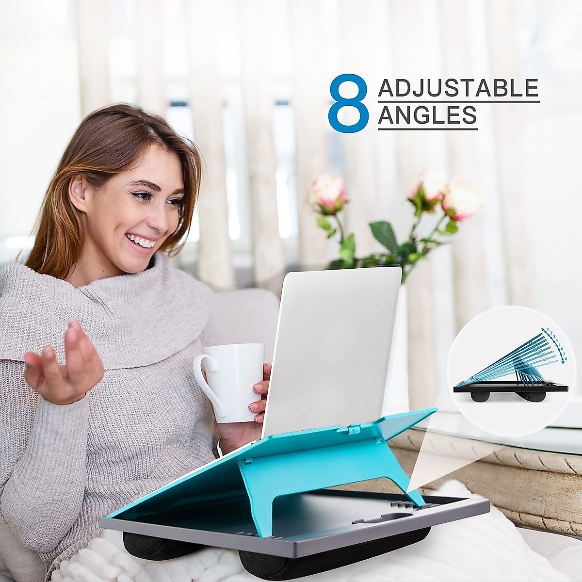 HUANUO Adjustable Lap Desk - with 8 Adjustable Angles & Dual Cushions Laptop Stand for Car Laptop Desk, Work Table, Lap Writing Board & Drawing Desk on Sofa or Bed, HNLD2TB