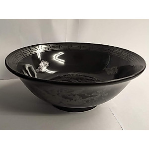 Japanese Ramen Bowl, Mino-Yaki Ceramic, Large Size 21cm 1.1L, Black Glaze & Silver Dragon, Made in Japan