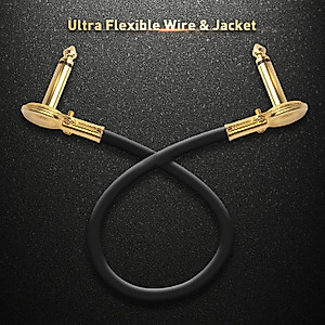 EX Guitar Patch Cables 1/4 Inch Right Angle Plugs 6 Inch Patch Cable - Low Profile Patch Cords to Maximize Your Pedalboard Space - 3 Pack/Gold