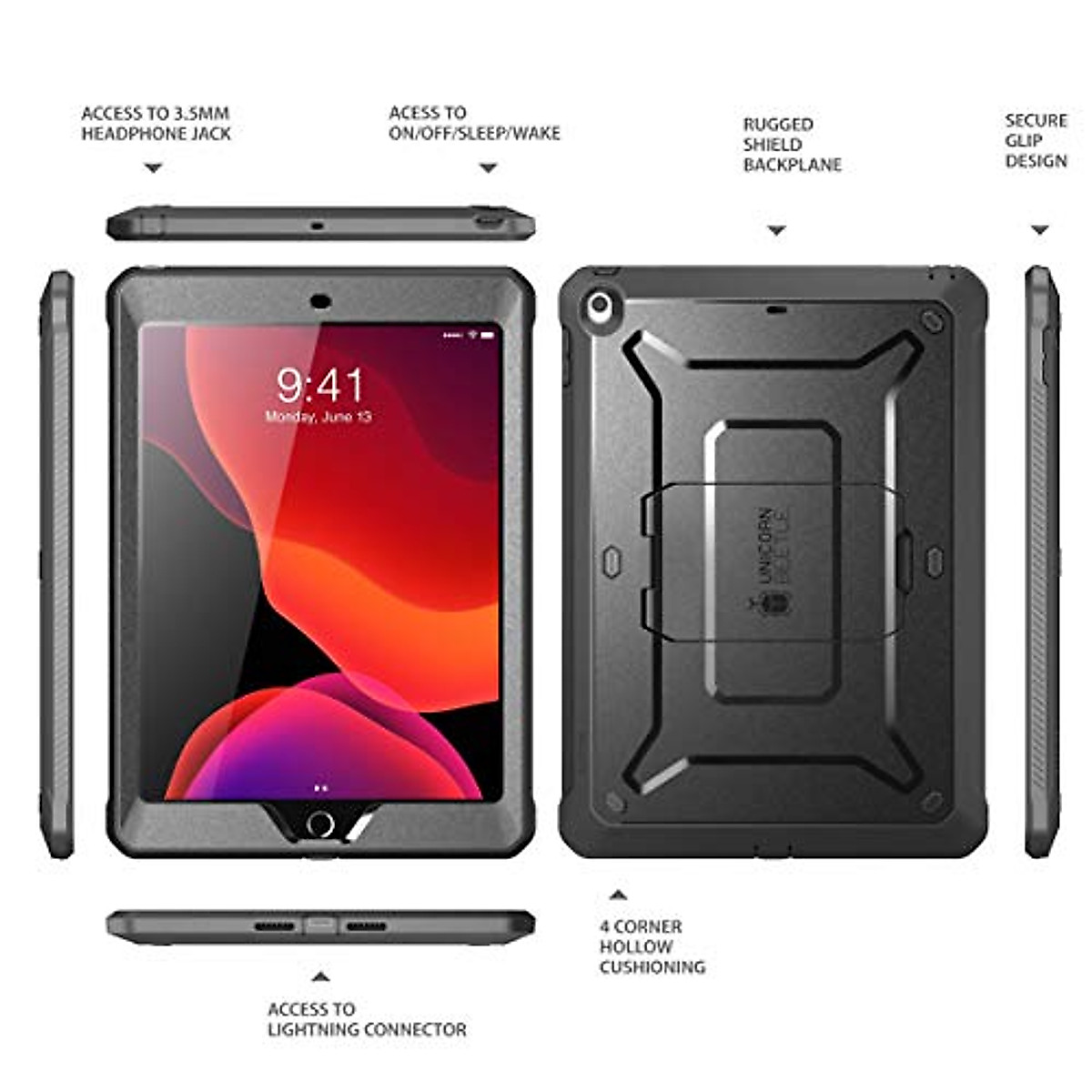 SUPCASE for iPad 9th Generation Case with Screen Protector (Unicorn Beetle Pro), [Built-in Stand] Heavy Duty Rugged Protective Case for iPad 10.2 9th / 8th / 7th Generation (2021/2020/2019), Black