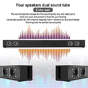 ASDAJK Wall-Mounted TV Soundbar Home Theater 40W Speaker Support Optical -Compatible AUX with Subwoofer for TV PC