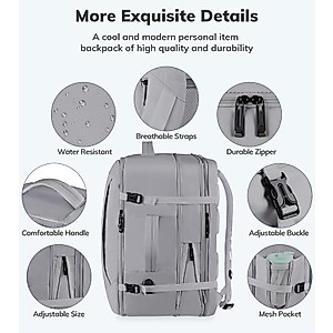 TOTWO Travel Backpack for Men, 45L Large Backpack, Carry On Backpack, Flight Approved Water Resistant Expandable Overnight Hiking Luggage Daypack Suitcase 17 Inch Laptop Bag, Gift for Travelers, Grey