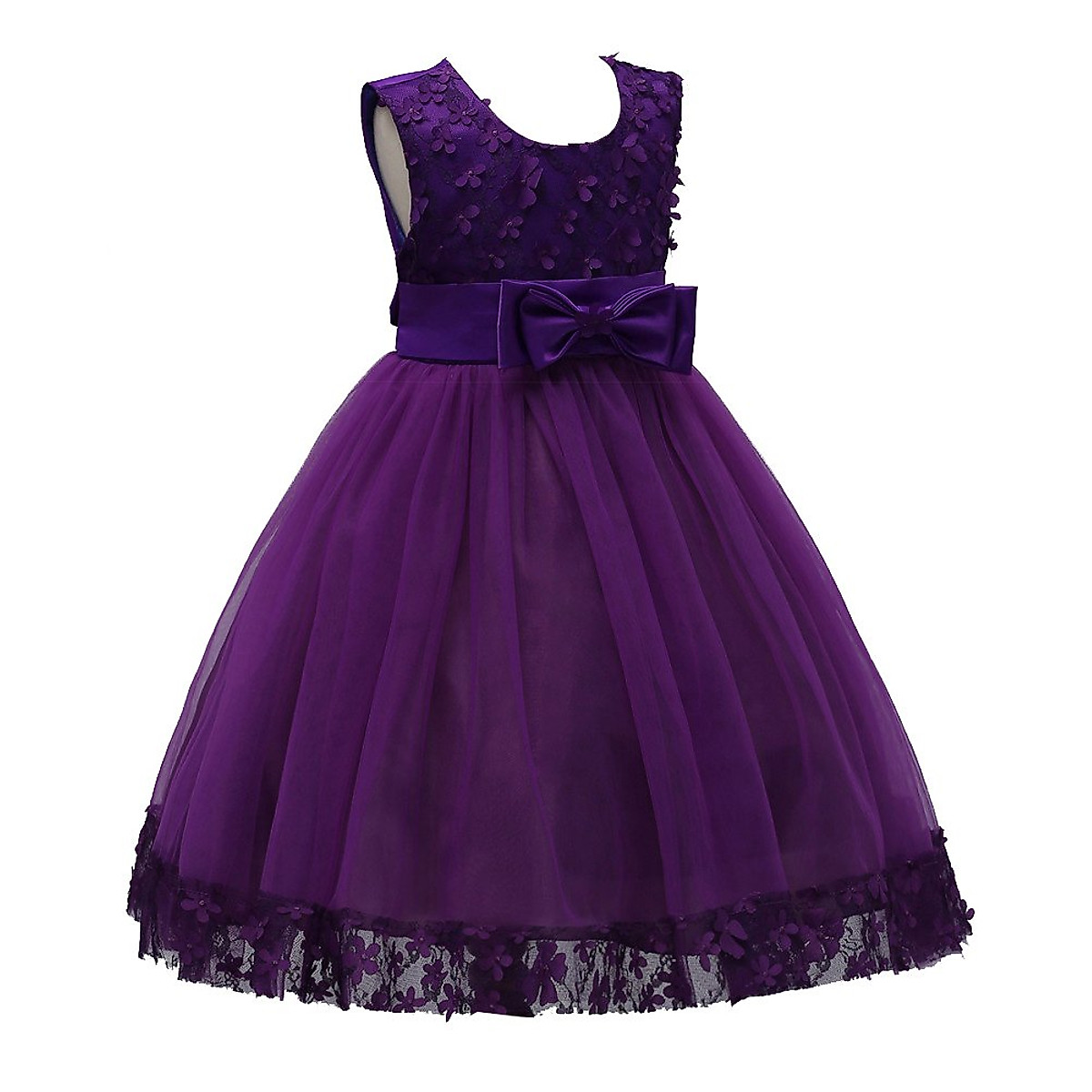 Pageant Dresses for Girls 7-16 Special Occasion Tops Sleeveless Knee Length Little Girl Dresses Size 5 6 for Wedding Party Princess Pageant Elegant Lace Tutu Tulle Ball Gown (Dark Purple, 8)