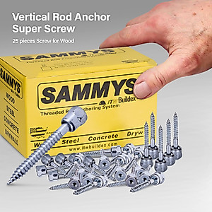 Sammys 8009925-25 Vertical Rod Anchor Super Screw with 3/8 in. Threaded Rod Fitting, 3/8 x 2-1/2'' Screw, for Wood (Pkg.=25) , Zinc