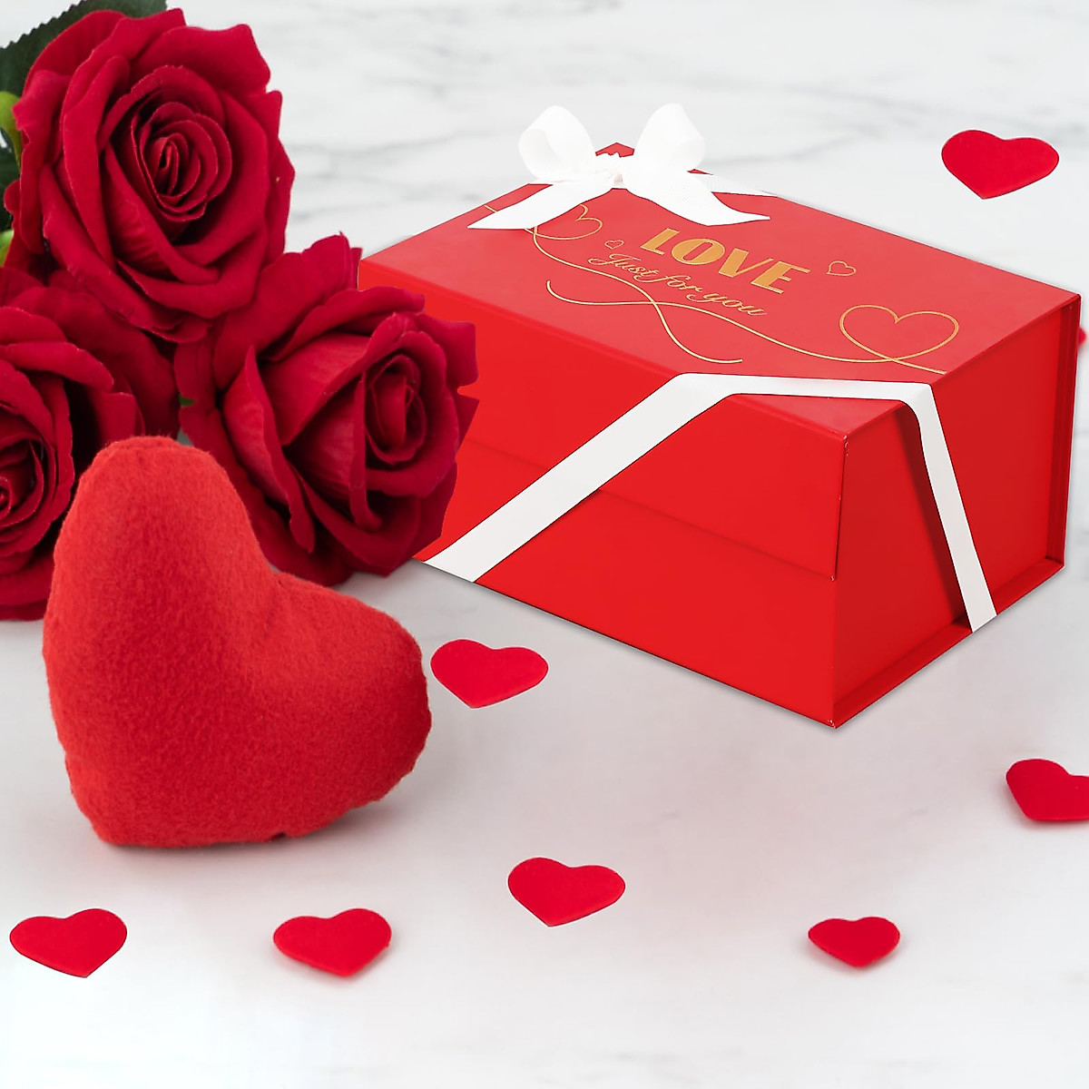 CHARMGIFTBOX Large Gift Box with Lids for Presents, 8.7x6.7x4 Inches Collapsible Red Gift Boxes with Magnetic Closure Ribbon and Card for Valentine's Day Birthday Bridesmaid Boxes