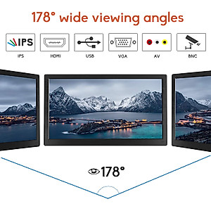 WHOLEV 15.6" IPS Security Monitor 1080 FHD Color Screen with Remote Control AV VGA HDMI BNC USB Input 178° Wide Angle Built-in Speaker for Gaming Display DVD DVR