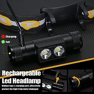 Rugtol 1200 Lumen Rechargeable LED Headlamp, Black, Battery Powered, Adjustable Light Modes, Impact Resistant, Waterproof