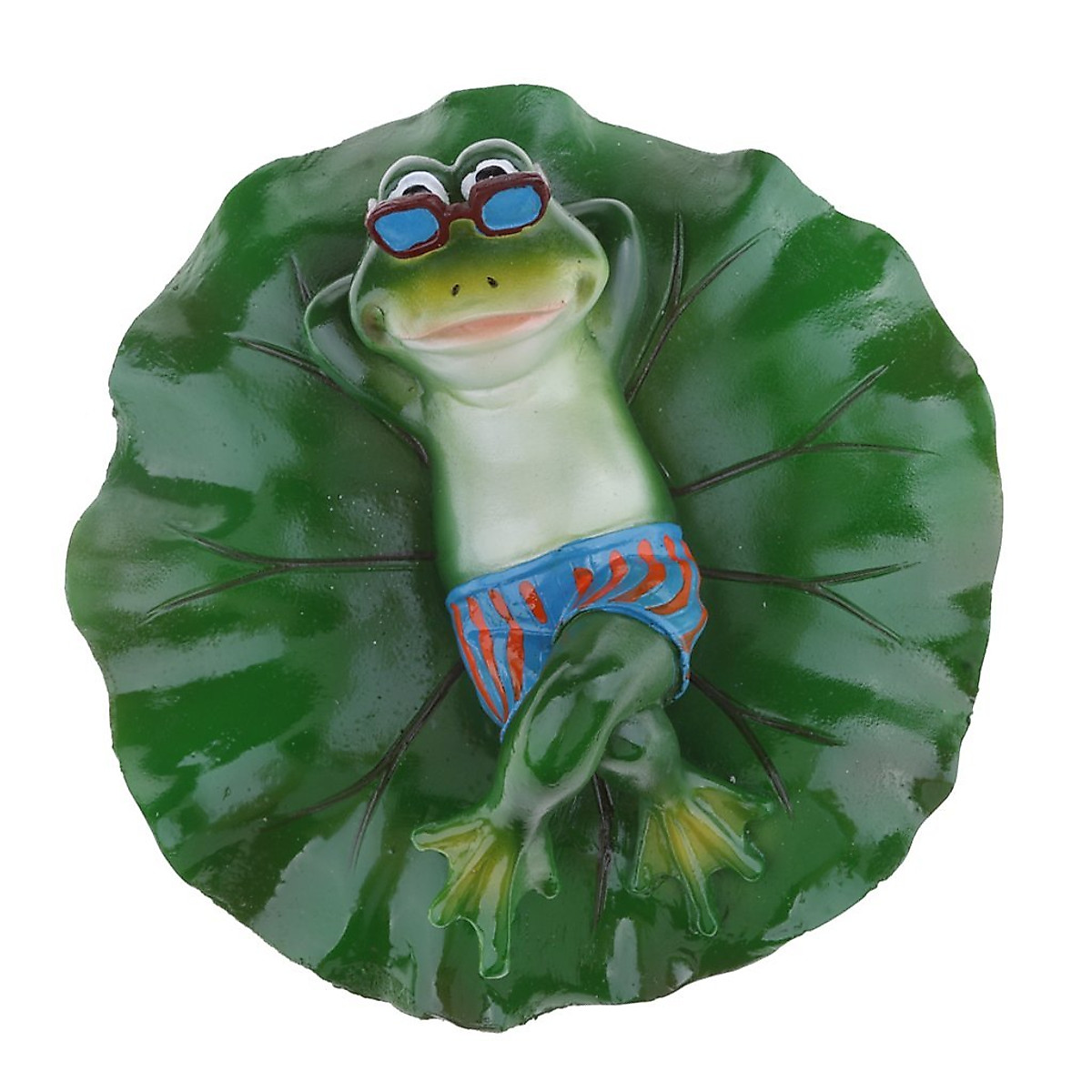 Water Floating Lotus Leaf with Frog Ornament Figurine Statue Craft for Home Garden Pond Decoration Photo Prop Gift - Lying