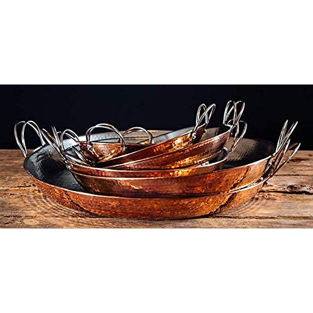 Sertodo Copper Alicante Paella Cooking Pan | 15 inch diameter |Patented Stainless Steel Handle Design| Hand Hammered, Heavy Gauge, 100% Pure Copper | Serves 6-8 Adults