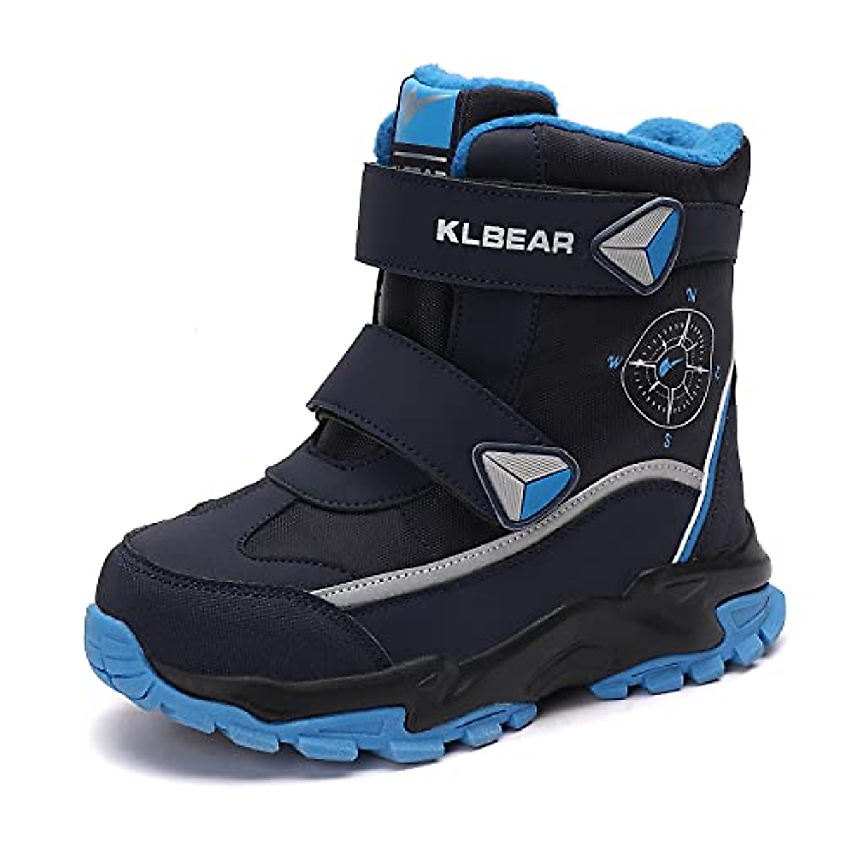 UJKOO Boys Girls Snow Boots Winter Warm Waterproof Slip Resistant Cold Weather Outdoor Boots Kids Shoes/Black blue 2.5 Little Kid