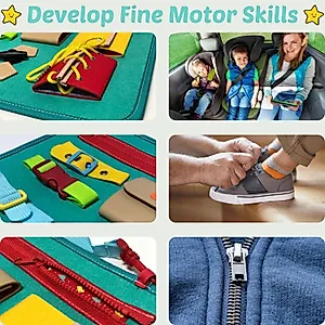 SousBear Toddler Busy Board 1+ Year Old, Sensory Board for Toddlers 2 3 4, Engaging Activity Board Gifts for Girls & Boys, Fun & Educational Montessori Busy Board, Travel, Car, Airplane,